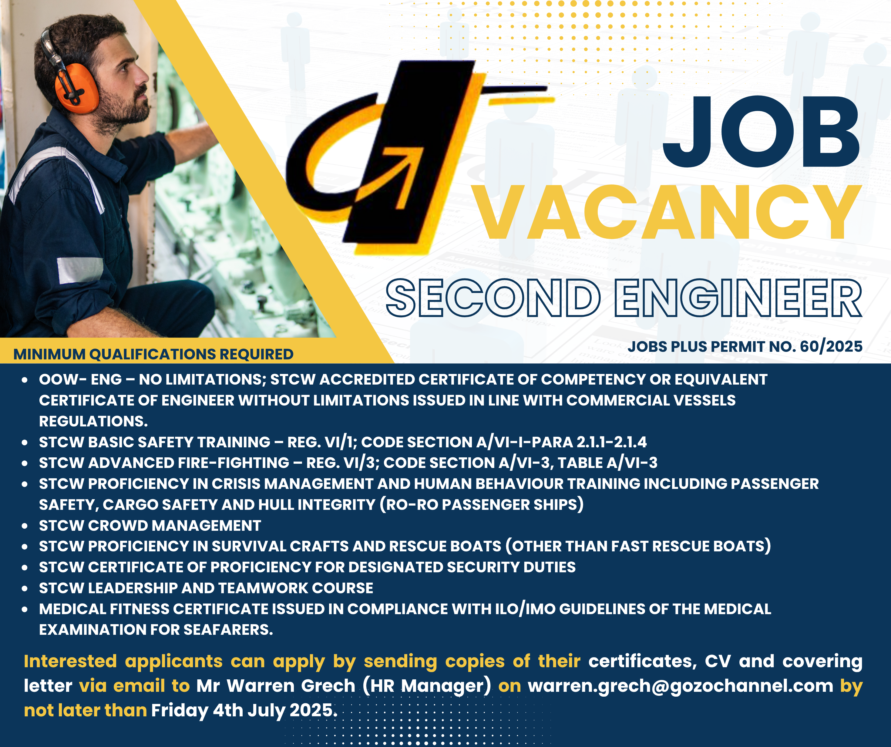 Job Vacancy for Second Engineer - Gozo Channel